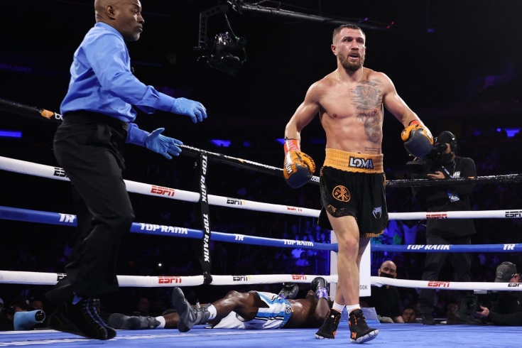 In blue and yellow: the official poster of the Lomachenko-Ortiz fight ...